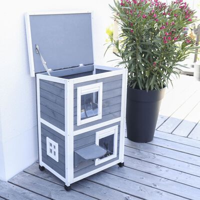 Kerbl udendørs kattehus Family 57x55x80 cm grå og hvid | vidaXL.dk