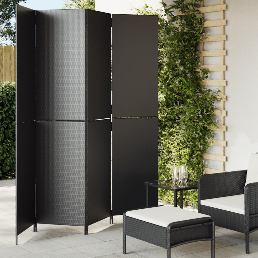 vidaXL rumdeler 4 paneler polyrattan sort | vidaXL.dk