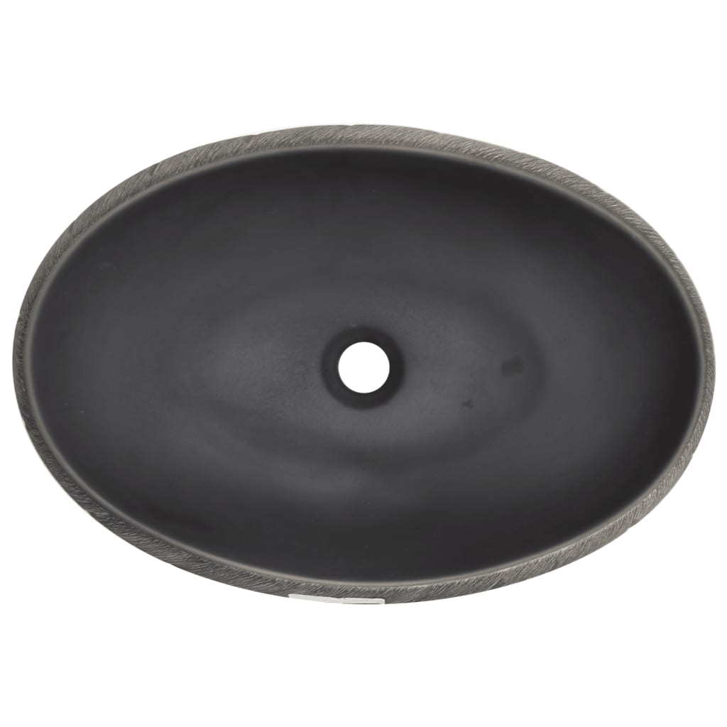 vidaXL håndvask til bordplade 59x40x15 cm oval keramik sort og grå | vidaXL.dk